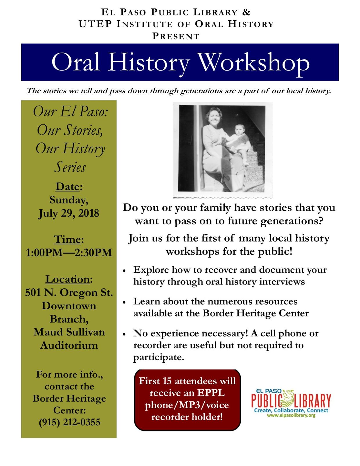 Oral History Workshop This Sunday! - El Paso County Historical Society